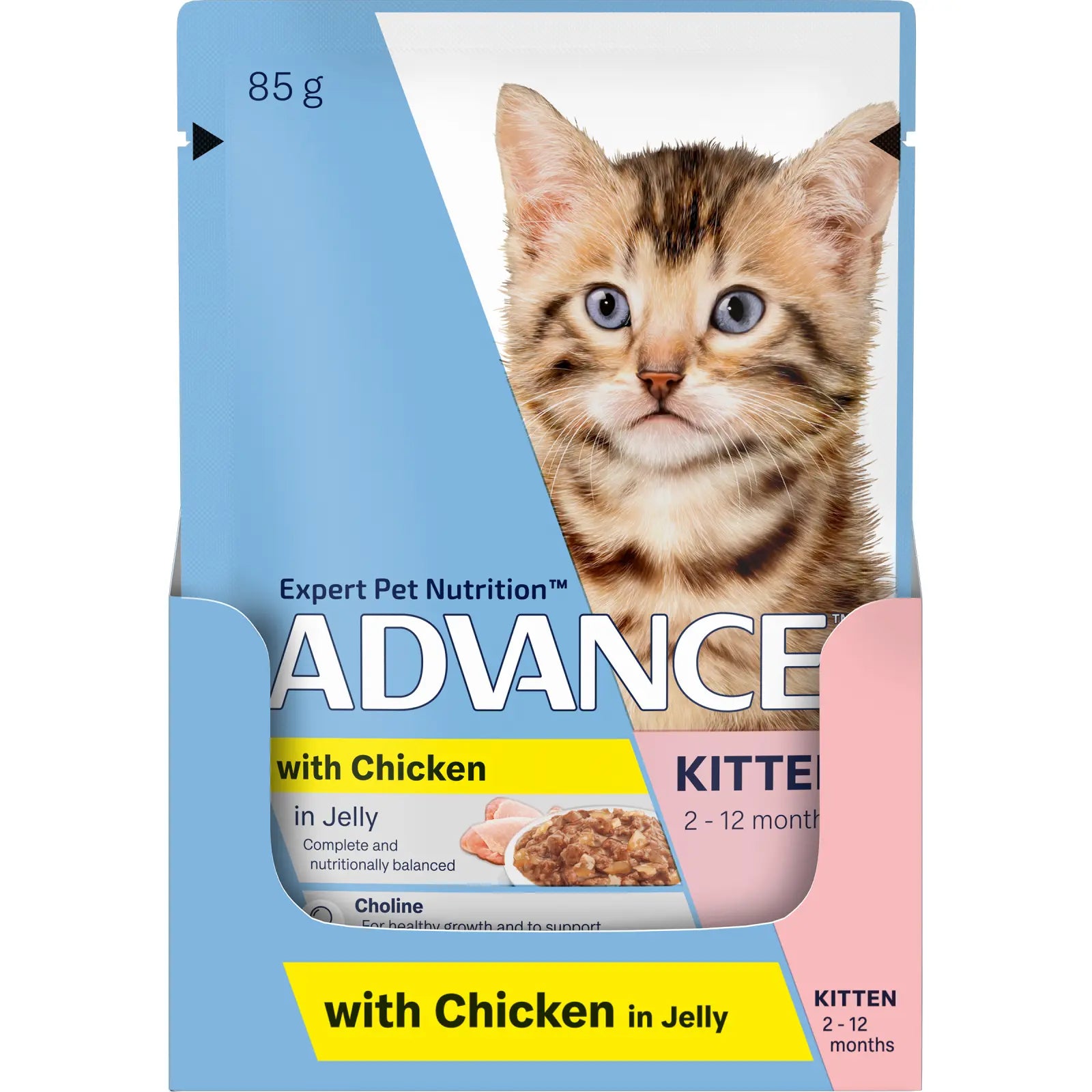 Kitten 2-12 Months Wet Cat Food with Chicken in Jelly 12x85g Pouches ...