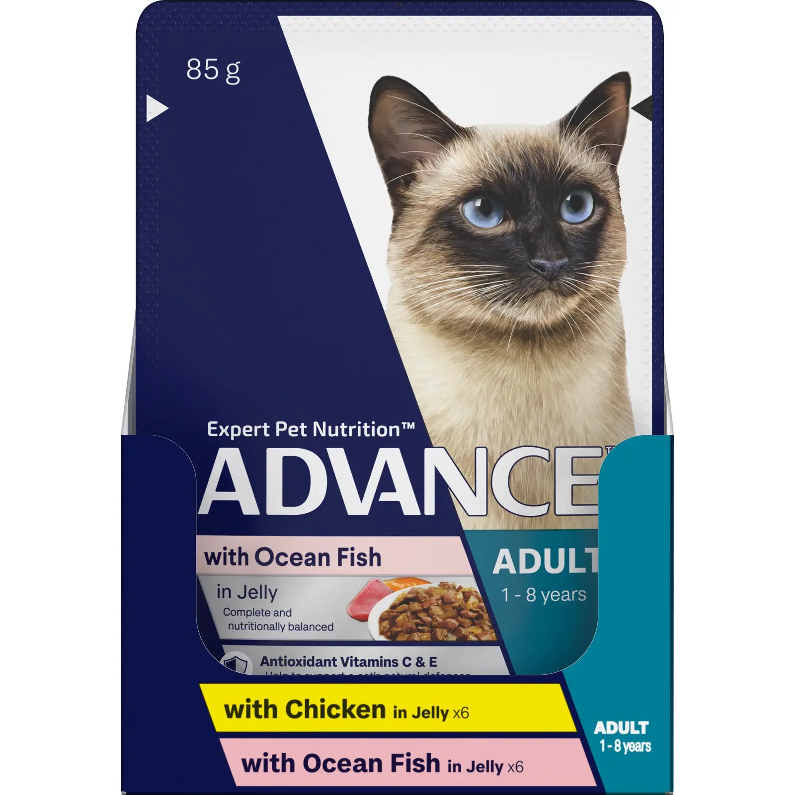 1+ Years Adult Wet Cat Food Multi Variety in Jelly 12x85g Pouches ...